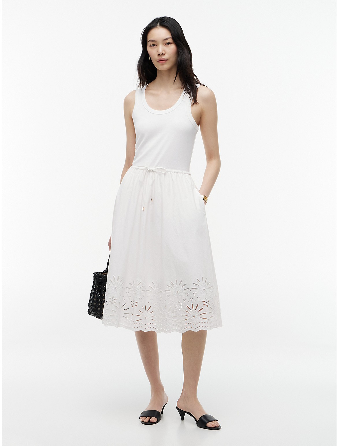 TOMMY HILFIGER Tommy Hilfiger Embroidered Eyelet Mixed-Media Dress